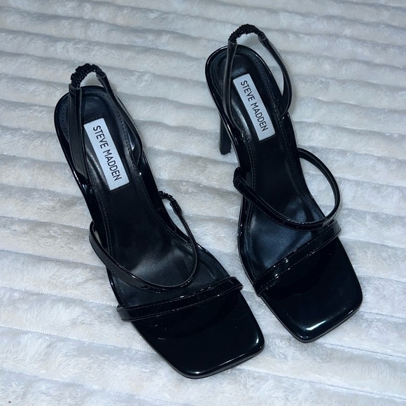 Steve Madden | Shoes | Steve Madden Glossy Black Square Toe Strappy ...